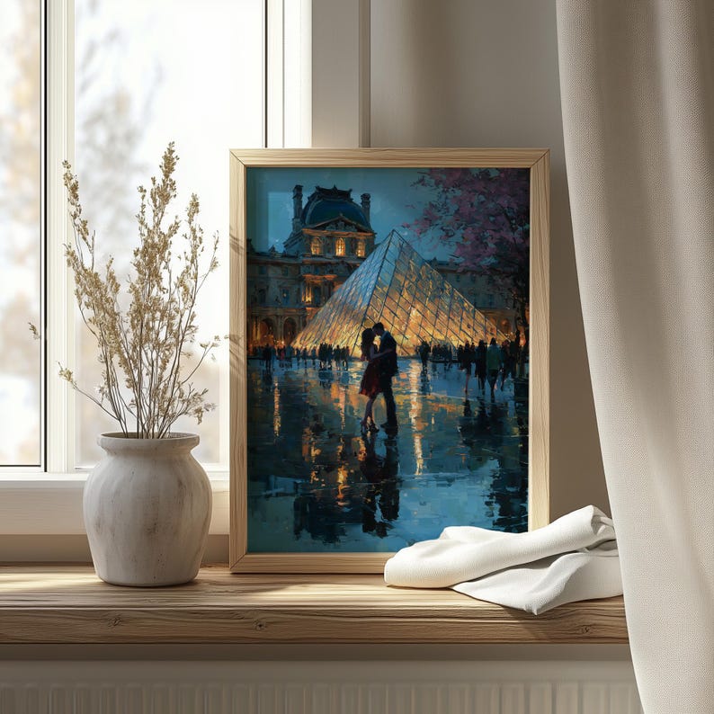 Lovers at the Louvre, Romantic Printable Night Scene - Valentine’s Day ...