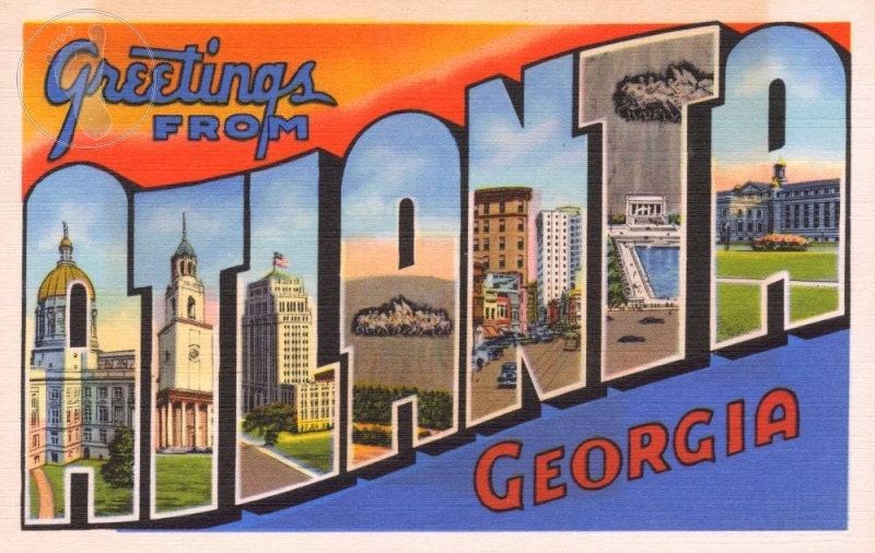 Greetings From Atlanta, Georgia Kitsch Vintage Large Letter Postcard ...