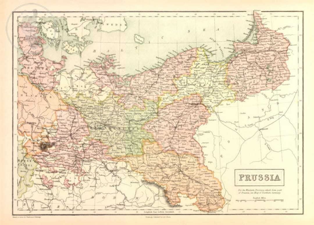 Historic Map of Prussia. Beautifully Colored Reproduction From 1867 ...