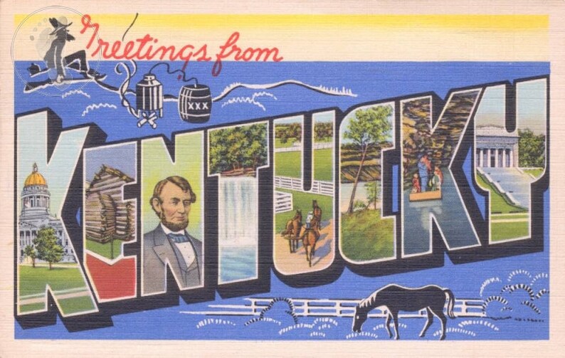 Greetings From Kentucky Vintage Large Letter Postcard Giclee Print - Etsy
