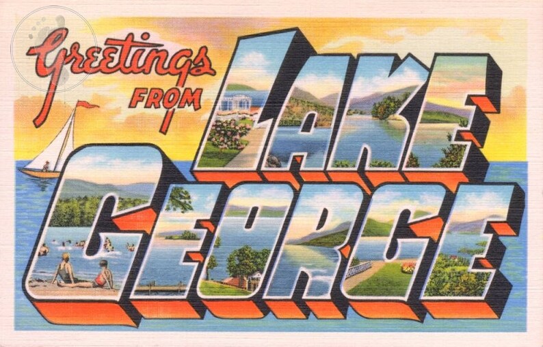 Lake George Adirondack Mountains Upstate New York Vintage Large Letter ...