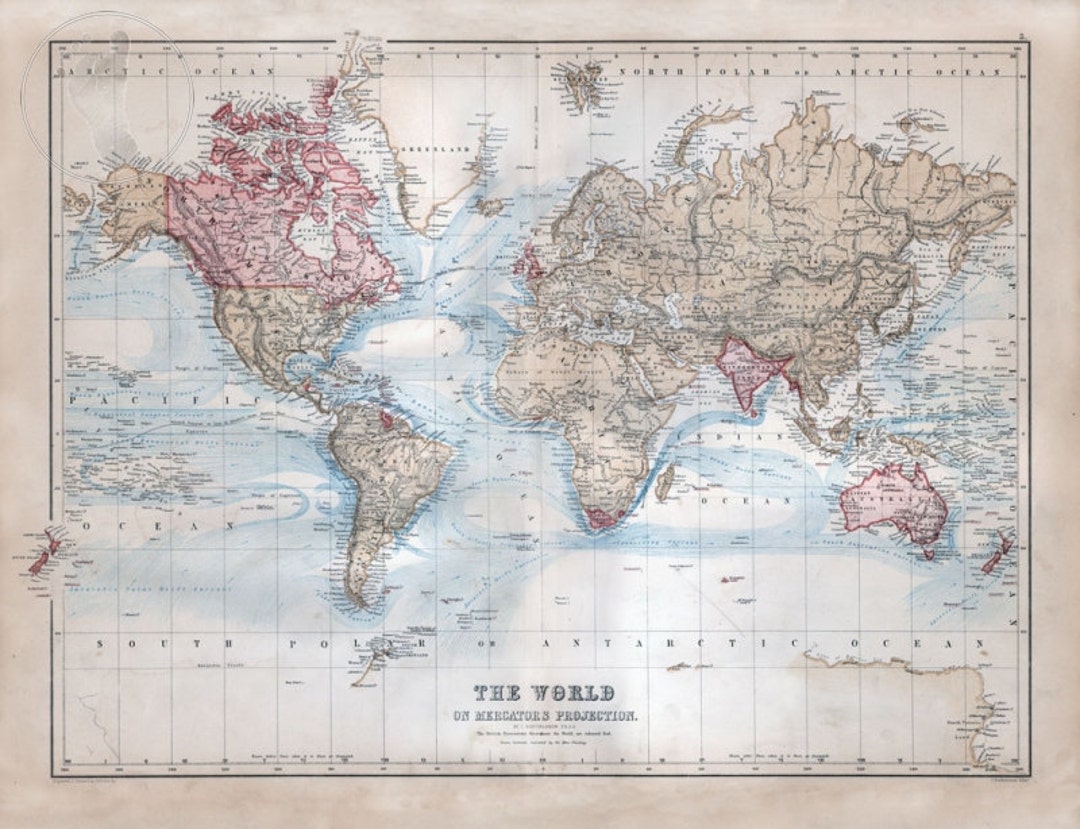 Historic World Map Reproduced From 1867 Atlas, Print / Frame / Canvas ...