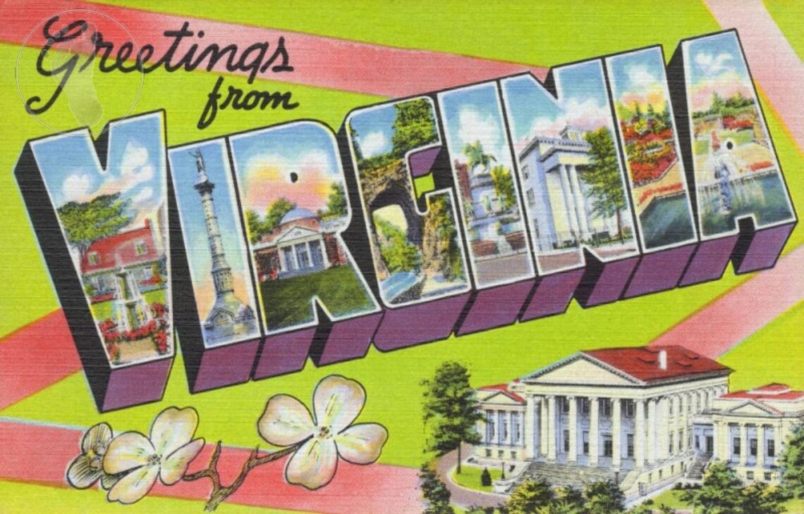 Greetings From Virgina Vintage Large Letter Souvenir Postcard Giclee ...