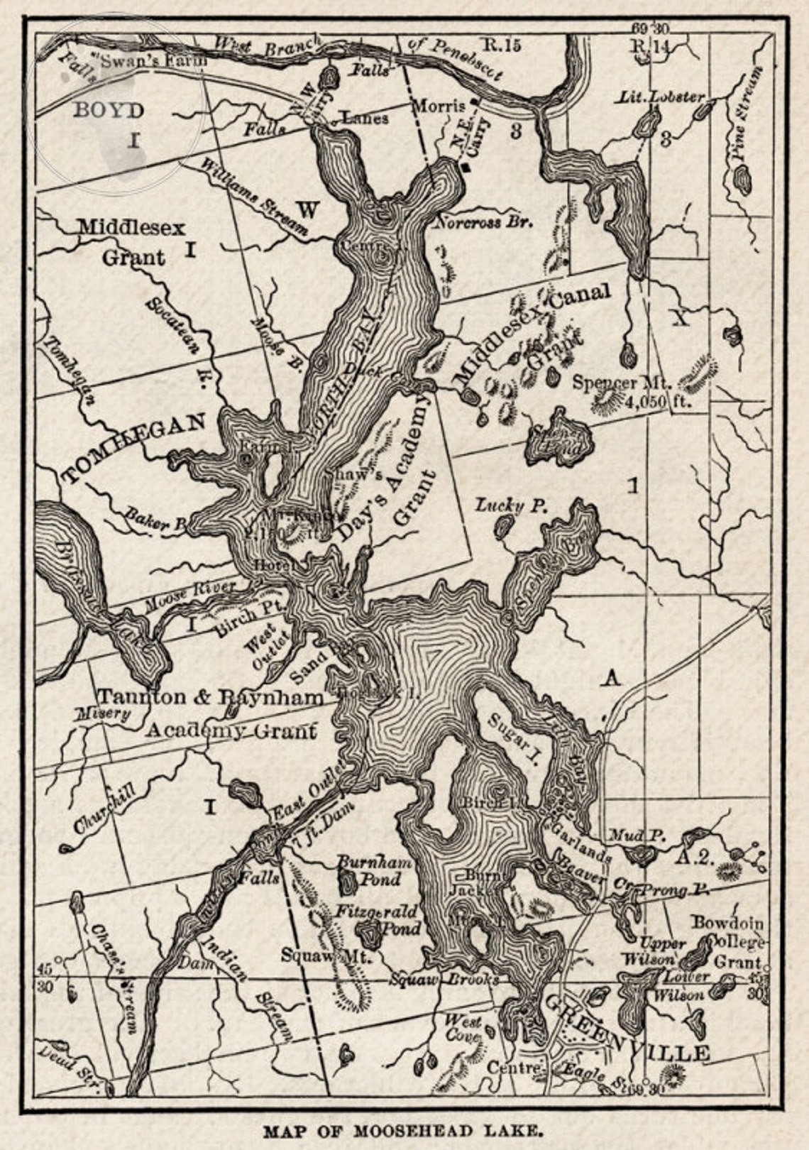 Map of Moosehead Lake Maine 1875. Giclee Print Reproduction - Etsy