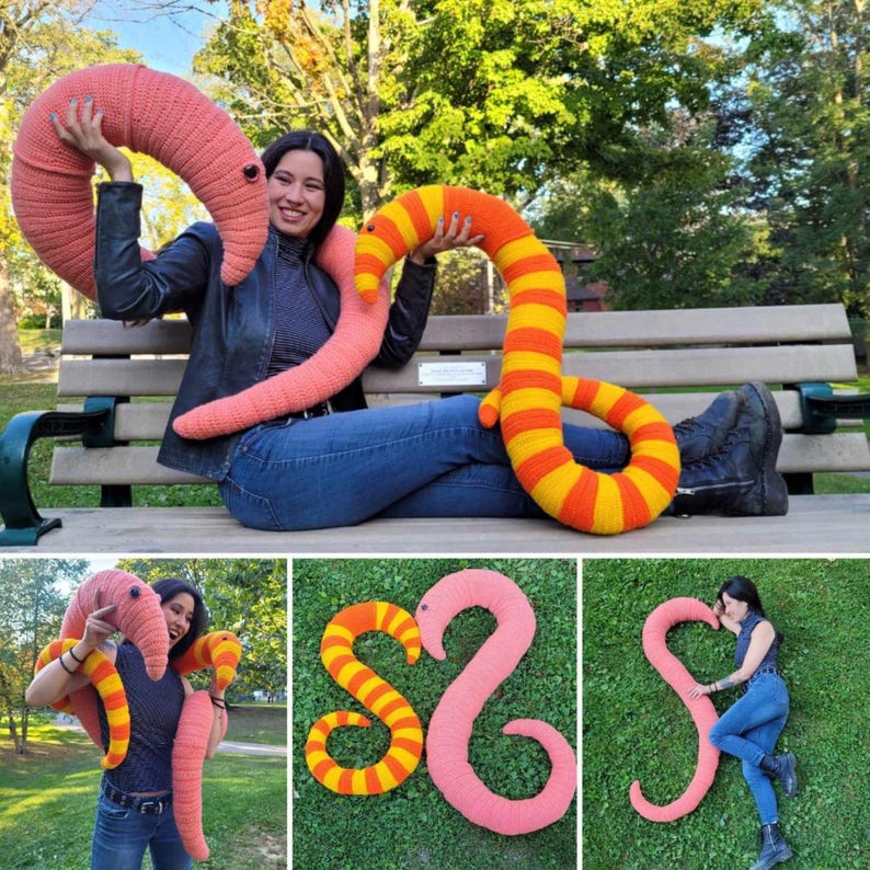 Amigurumi Earthworm Crochet Pattern | Giant Worm Plush (digital ...