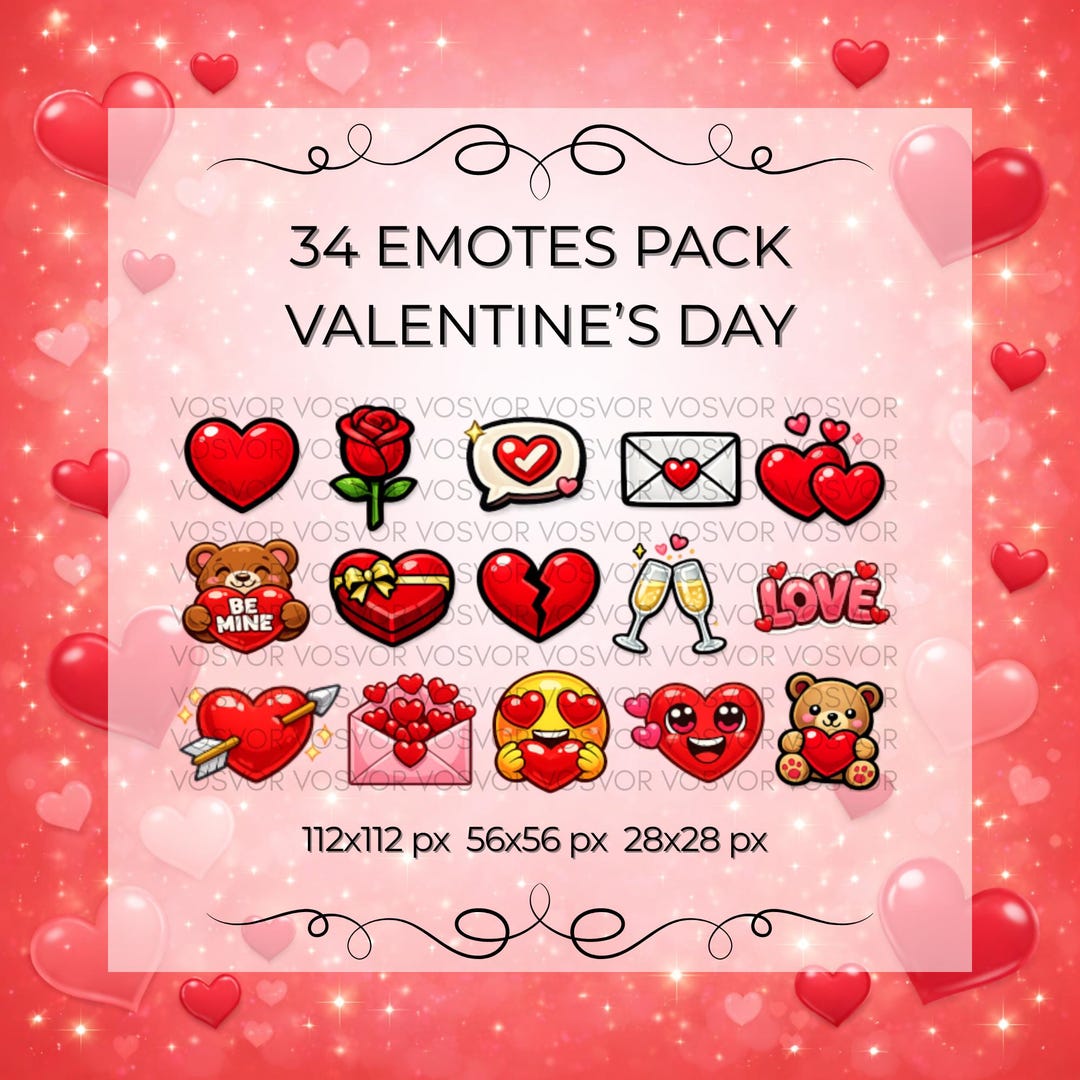Valentine's Day | 34 Twitch, Discord, Youtube Emoticons (digital ...