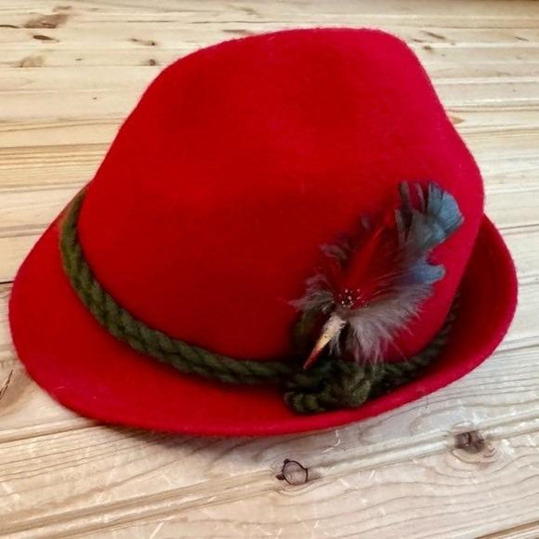 German Tyrol Hat Octoberfest Lodenhut Alpine Red Feather Size 50 VTG ...