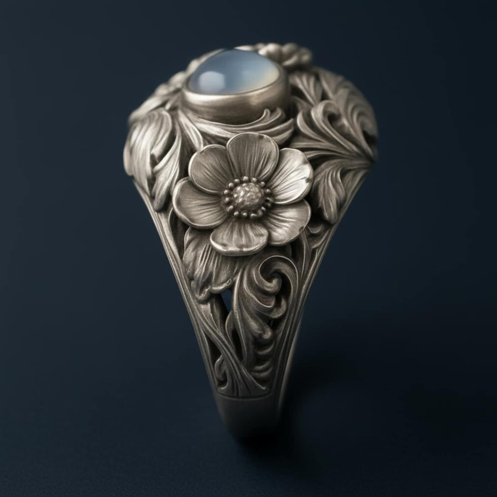 Moonstone Bouquet Ring • 925 Sterling Silver Floral Statement Ring ...