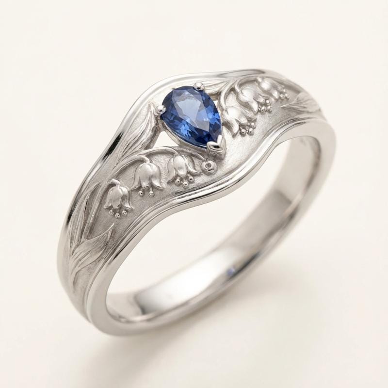 Blue Sapphire Lily of the Valley Ring • Sterling Silver Floral ...