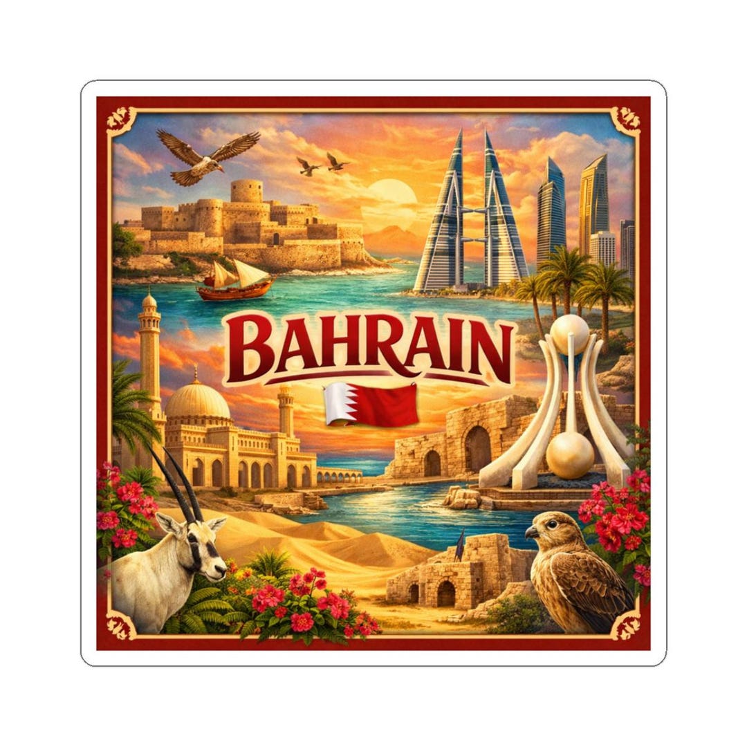 Bahrain Travel Collage Kiss-cut Sticker | Manama Landmarks, Desert ...