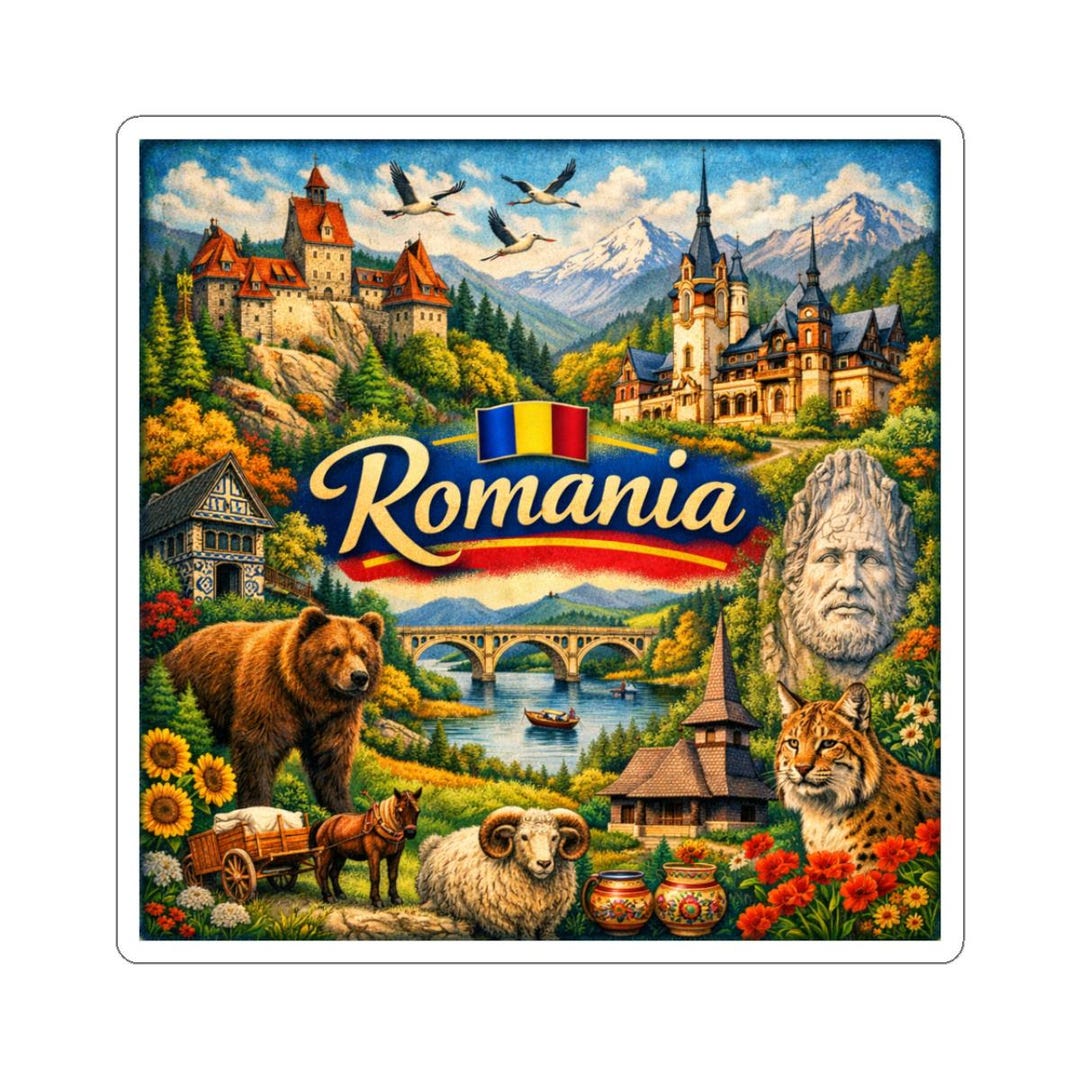 Romania Landscape Collage Kiss-cut Sticker | Travel Flag, Wildlife ...