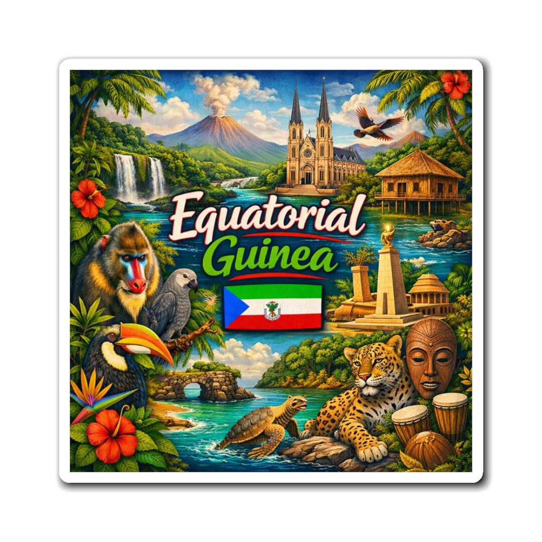 Equatorial Guinea Collage Magnet | Flag, Wildlife, Landmarks - Etsy