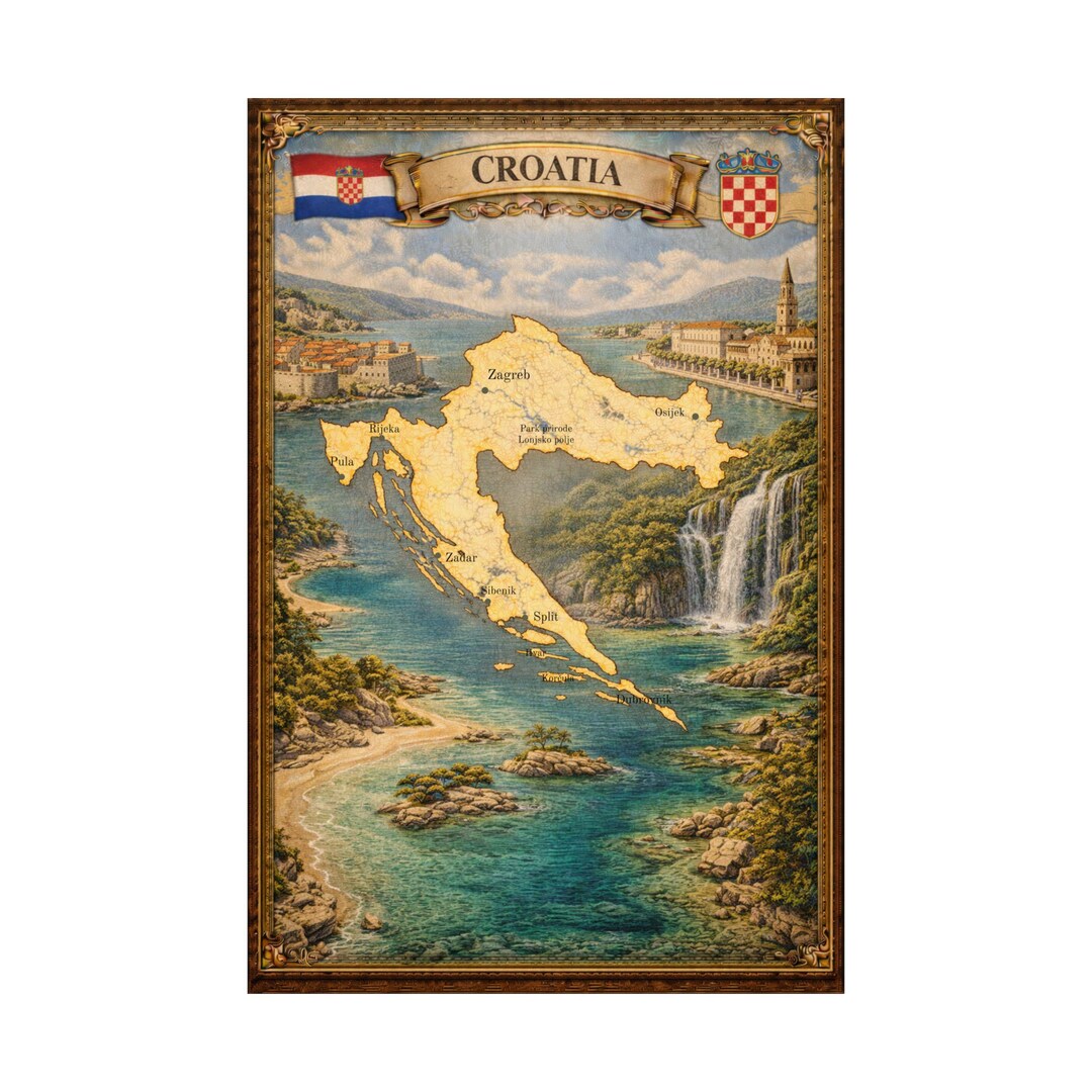 Croatia Map | Matte Vertical Poster, Adriatic Coast Travel Art - Etsy