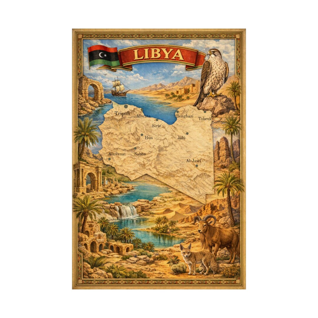 Libya Map Poster | Matte Vertical Poster North Africa Travel Art - Etsy