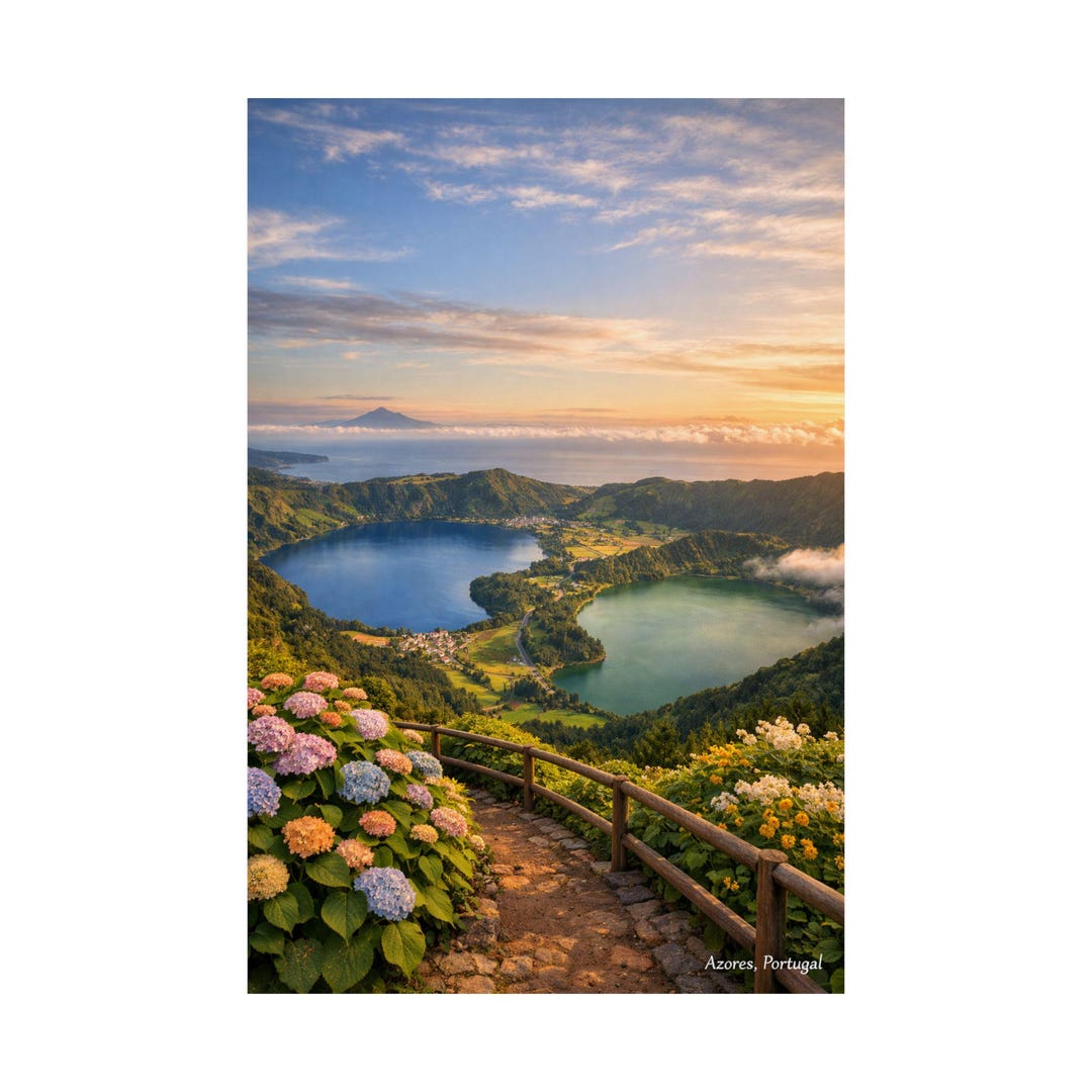 Azores Poster | Lakeside Sunrise Path Matte Vertical Poster - Etsy