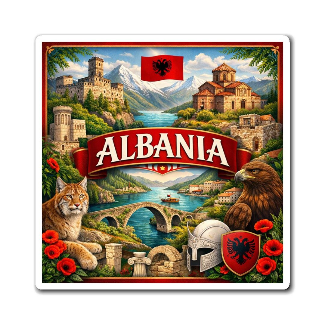 Albania Scenic Crest Magnet | Vintage Landmark Travel Souvenir - Etsy