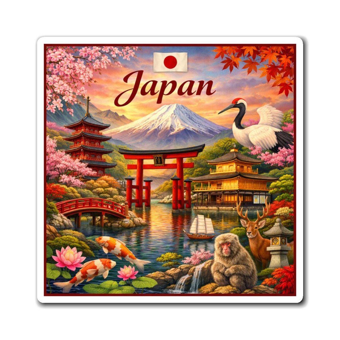 Japan Scenic Collage Magnet | Mount Fuji, Torii, Koi, Crane - Etsy