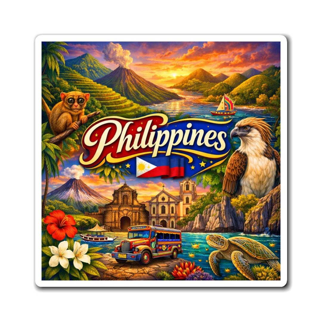 Philippines Vintage Travel Collage Magnet | Filipino Landmarks, Jeepney ...