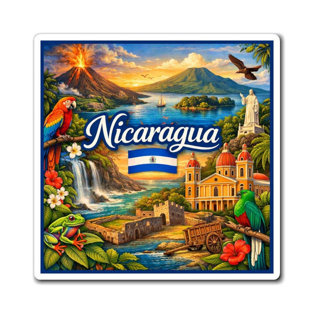 Nicaragua Travel Collage Magnet | Flag, Volcanoes, Lake, Colonial City ...