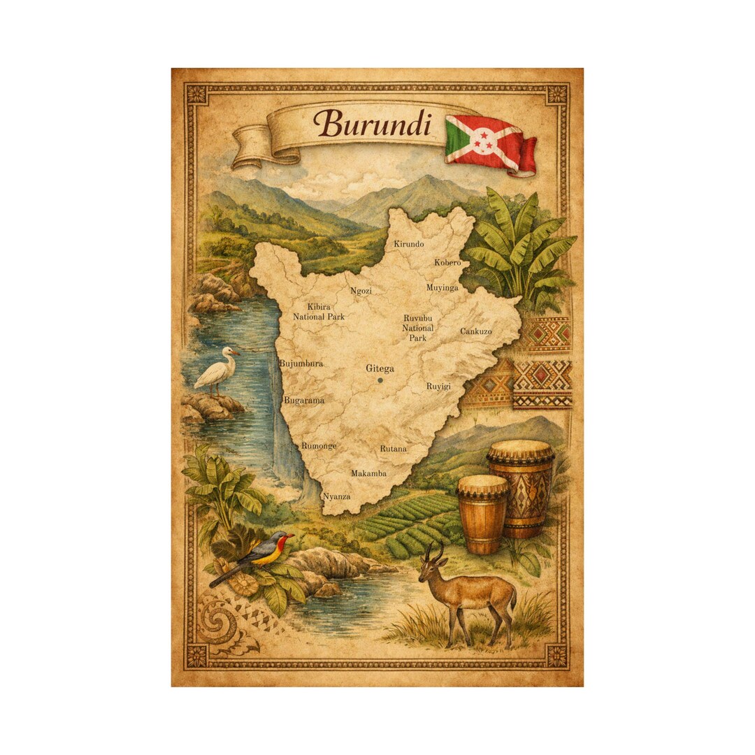 Burundi Vintage Map Matte Vertical Poster | African Map Wall Art - Etsy