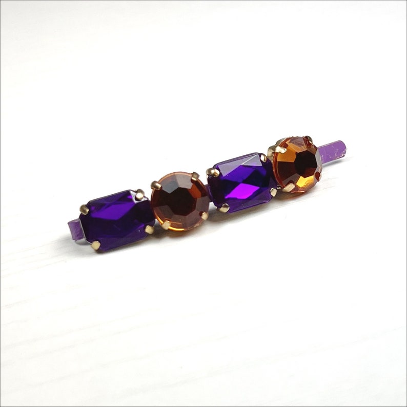 Purple and Golden Yellow Jeweled Bobby Pin in Round and Octagon Cut - Etsy