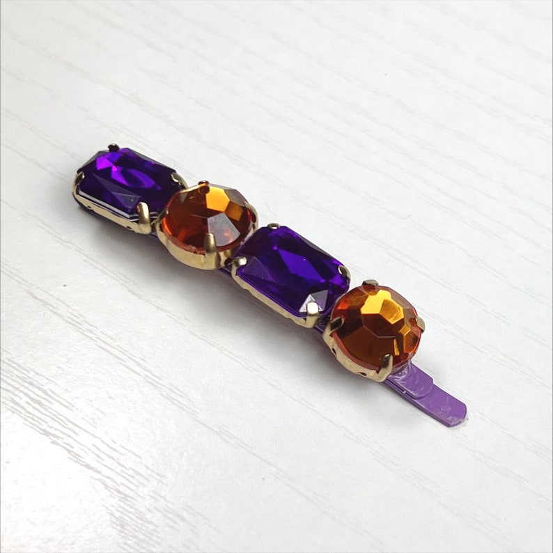 Purple and Golden Yellow Jeweled Bobby Pin in Round and Octagon Cut - Etsy