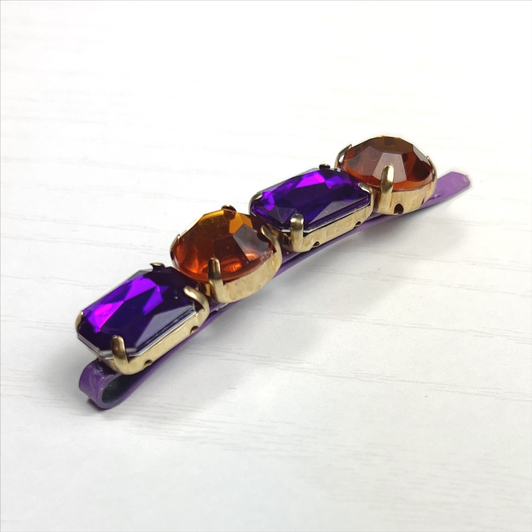 Purple and Golden Yellow Jeweled Bobby Pin in Round and Octagon Cut - Etsy