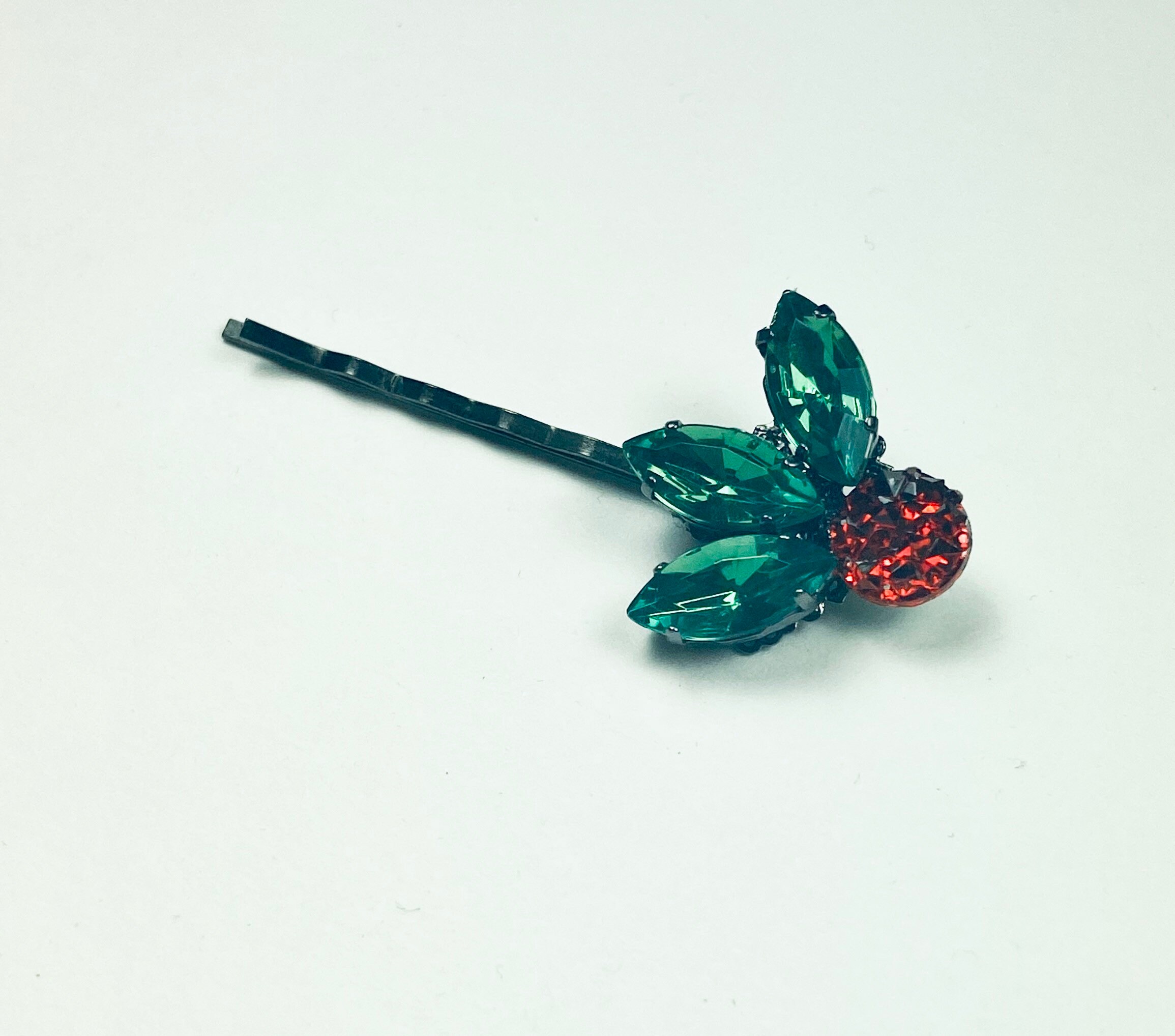 Retro Jeweled Bobby Pin in Red and Green - Etsy