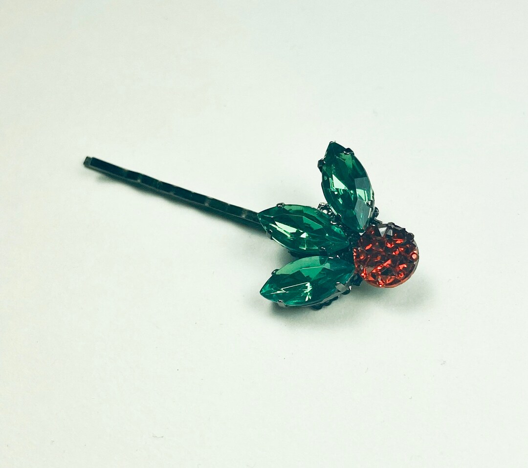Retro Jeweled Bobby Pin in Red and Green - Etsy