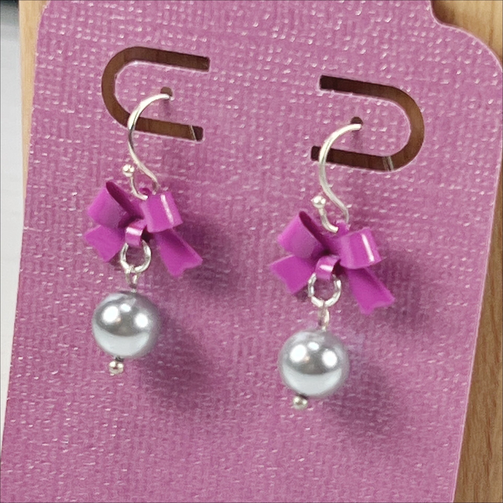 Silver Pearl and Magneta Enamel Bow Dangle Earrings - Etsy
