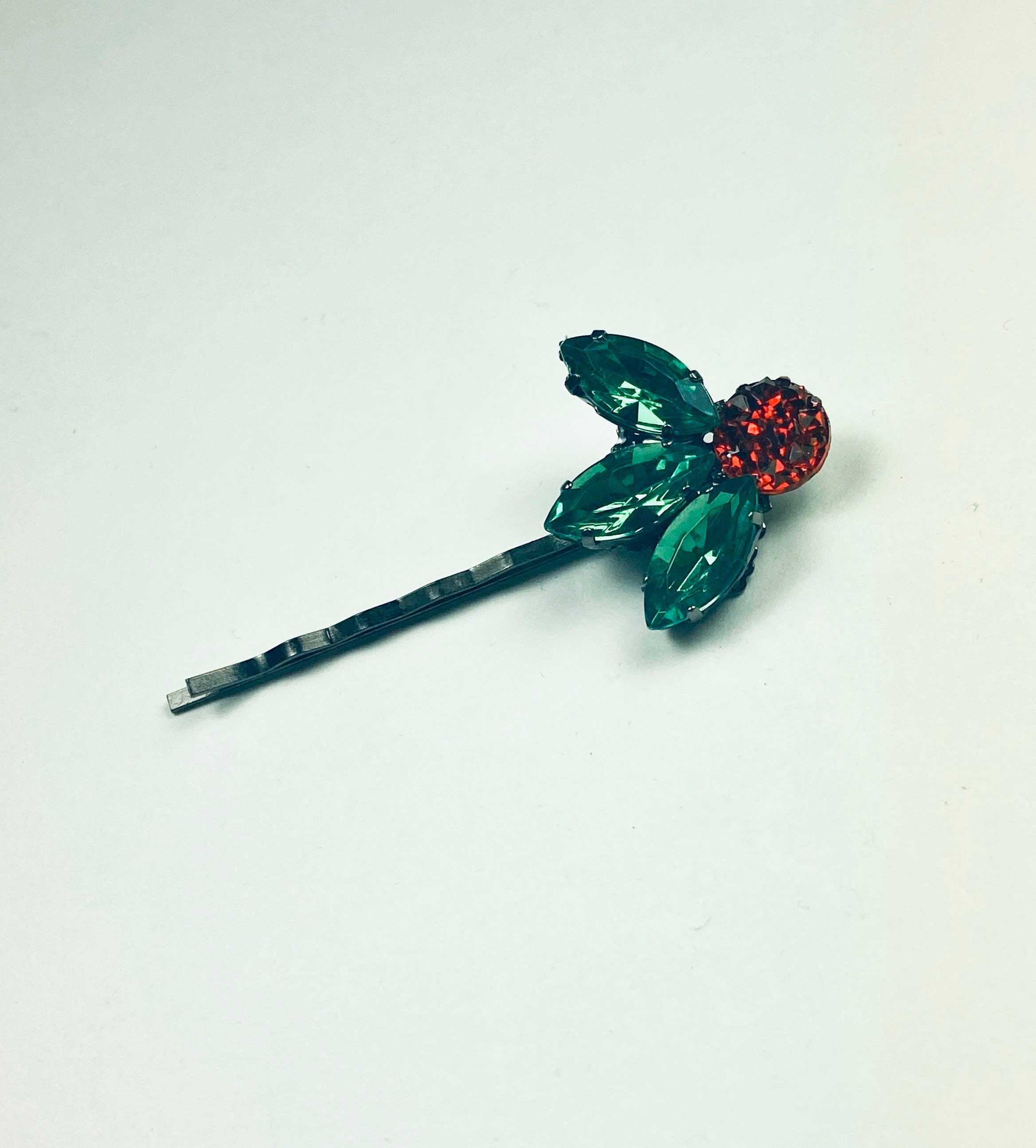 Retro Jeweled Bobby Pin in Red and Green - Etsy