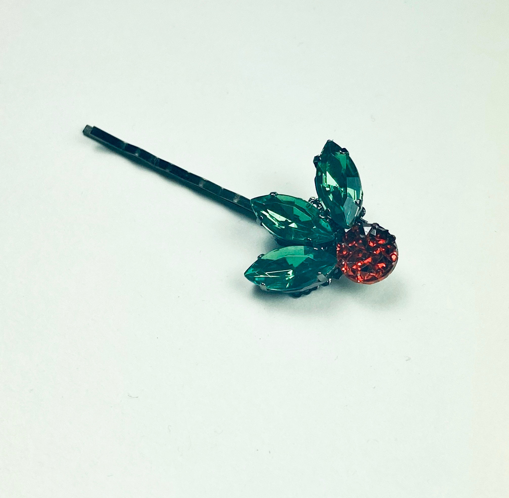 Retro Jeweled Bobby Pin in Red and Green - Etsy