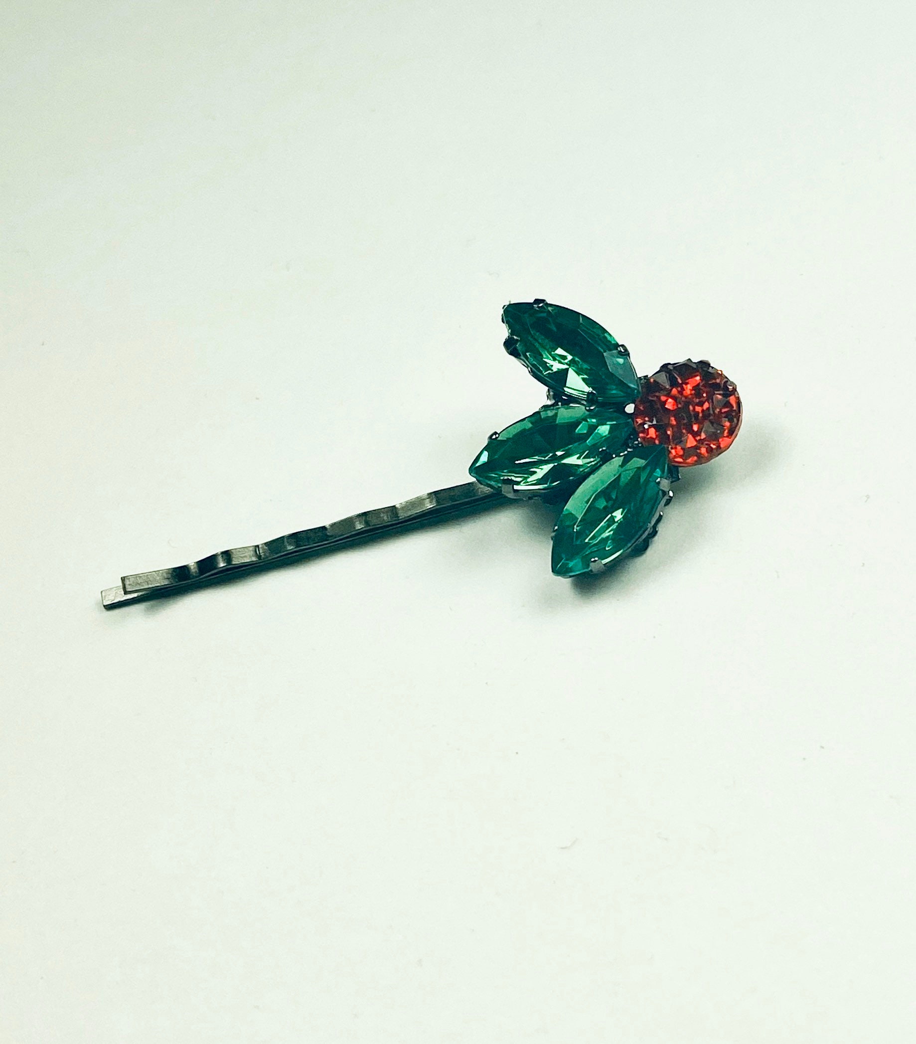 Retro Jeweled Bobby Pin in Red and Green - Etsy
