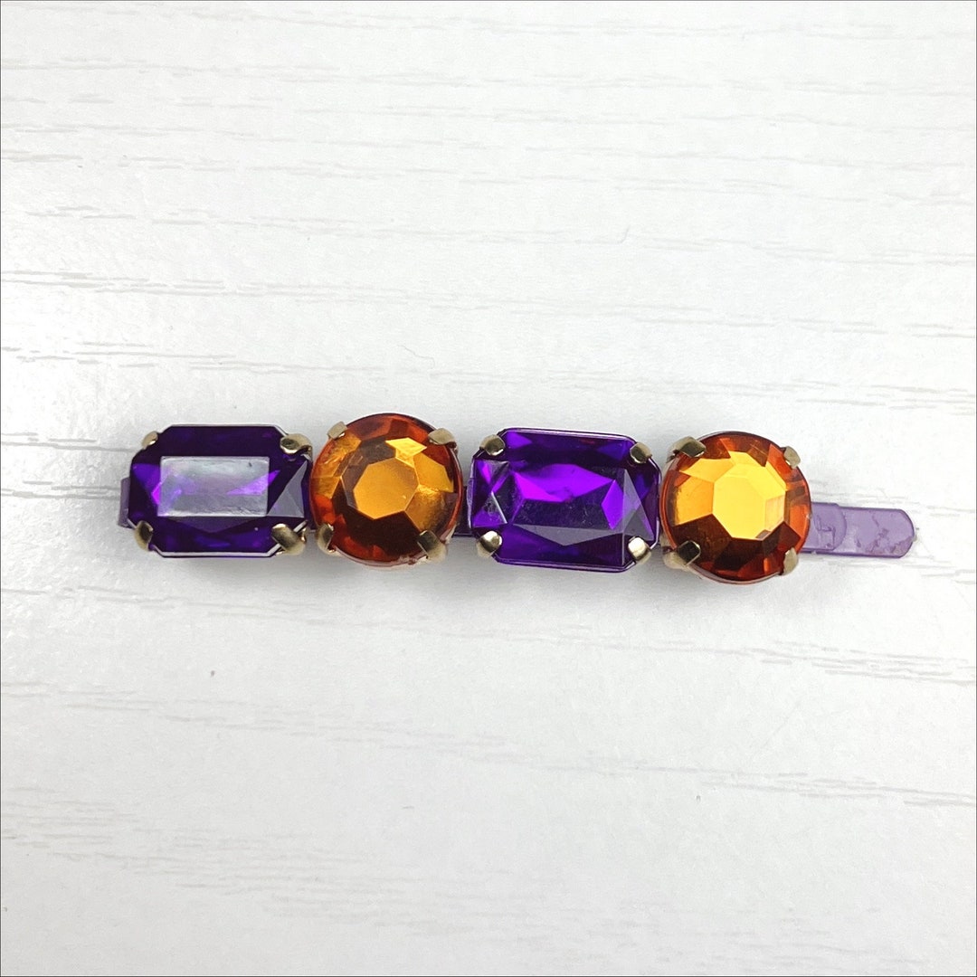 Purple and Golden Yellow Jeweled Bobby Pin in Round and Octagon Cut - Etsy