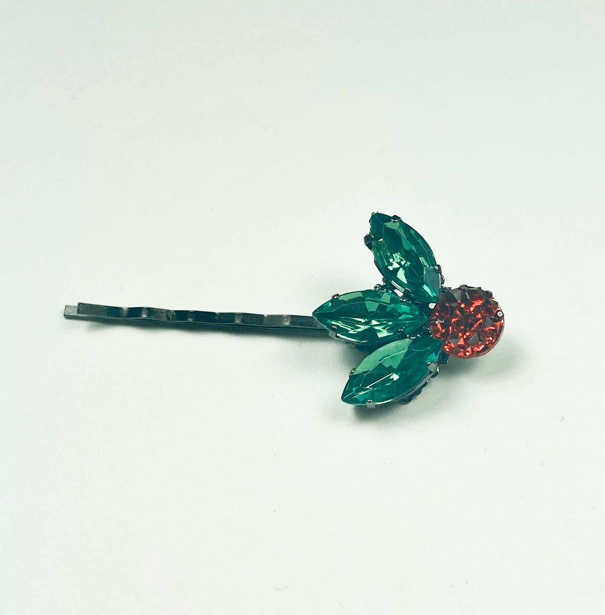 Retro Jeweled Bobby Pin in Red and Green - Etsy