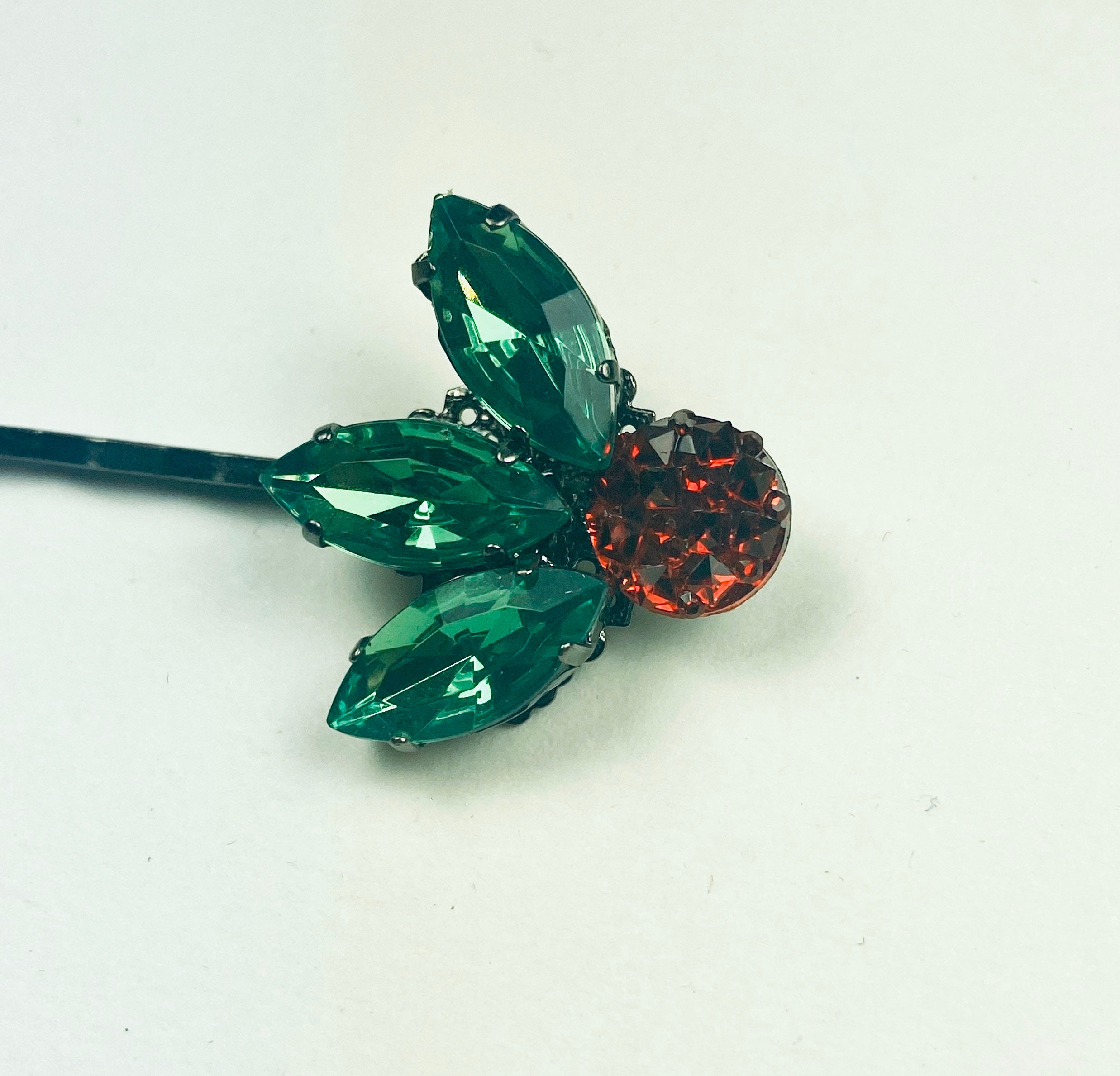 Retro Jeweled Bobby Pin in Red and Green - Etsy