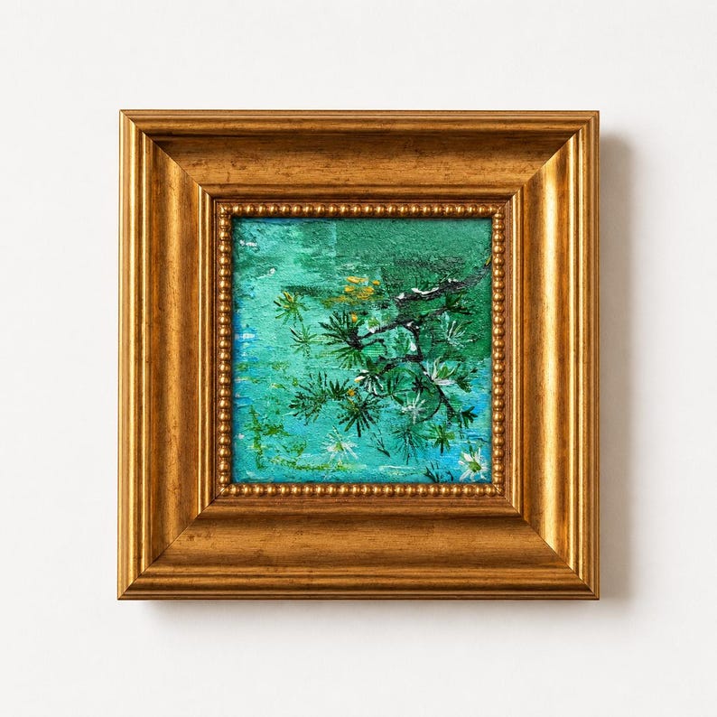Mini Impasto Oil Painting, Textured Green Pine Tree Canvas Art ...