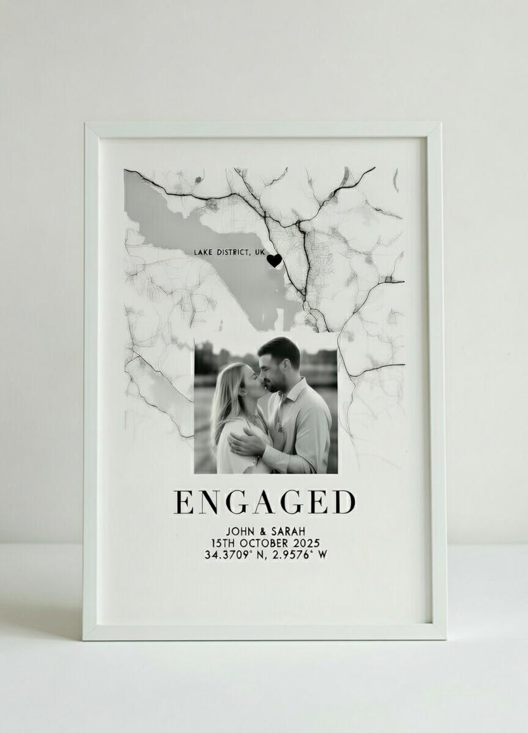 Custom Engagement Map Art With Photo – Personalized Couple Wall Print ...
