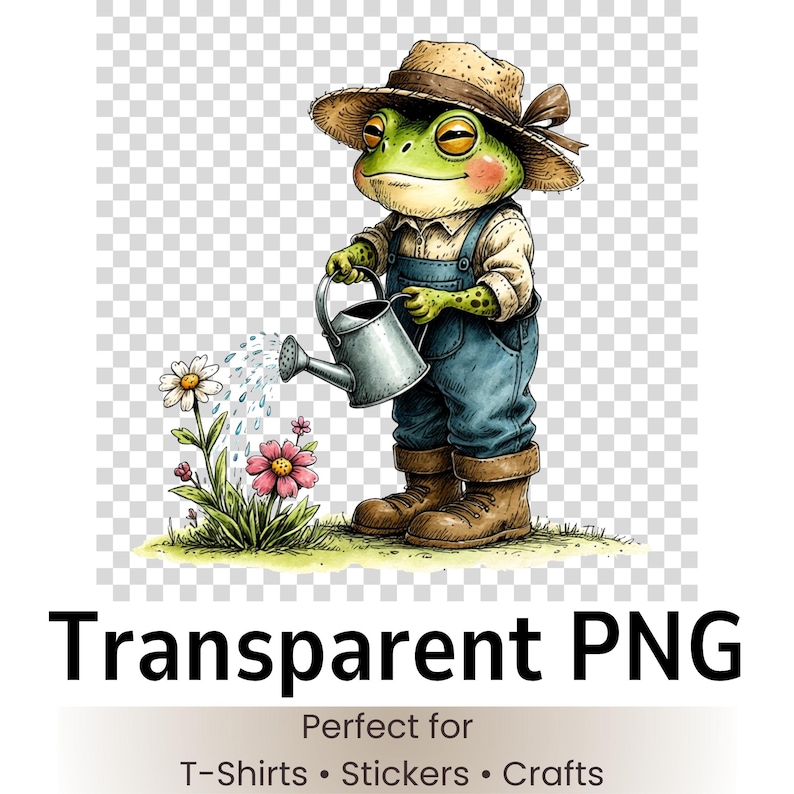 Whimsical Frog Gardener Watercolor Clipart PNG, Charming Amphibian ...