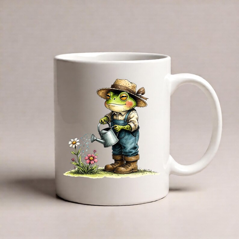 Whimsical Frog Gardener Watercolor Clipart PNG, Charming Amphibian ...