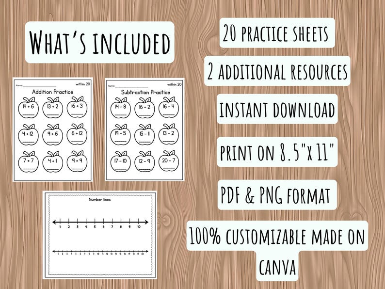 Kindergarten Math Printables: Add and Subtract Within 10 and 20 - Etsy