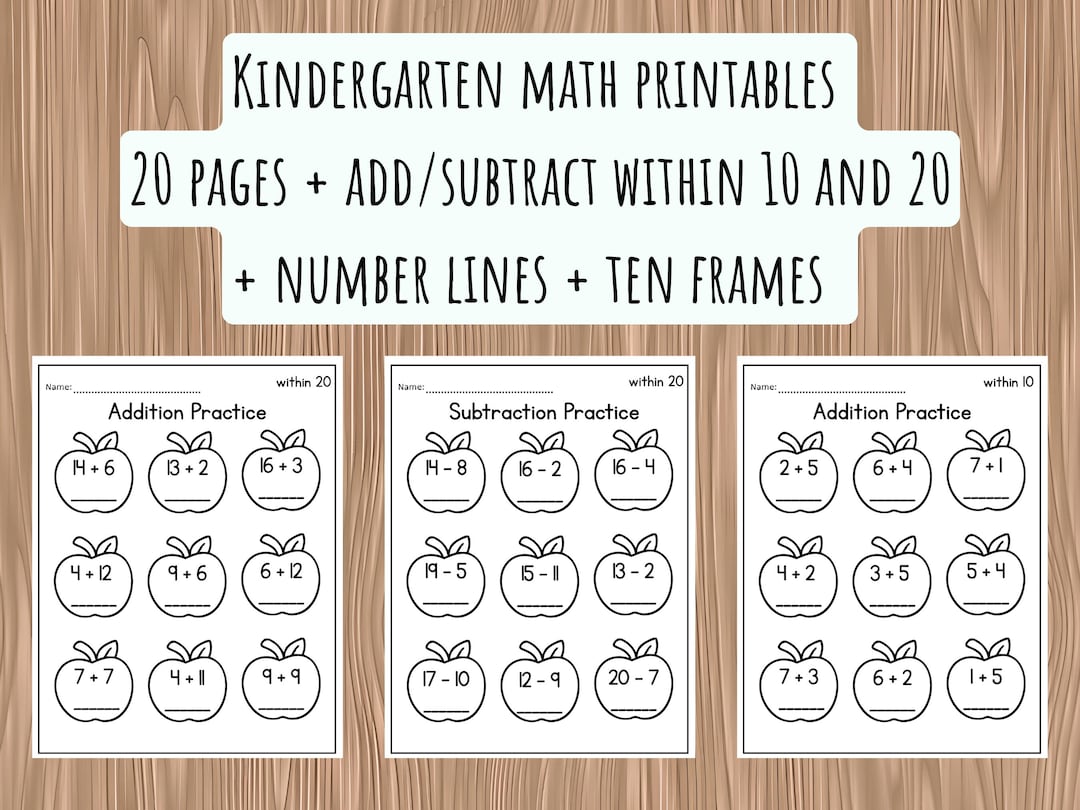 Kindergarten Math Printables: Add and Subtract Within 10 and 20 - Etsy