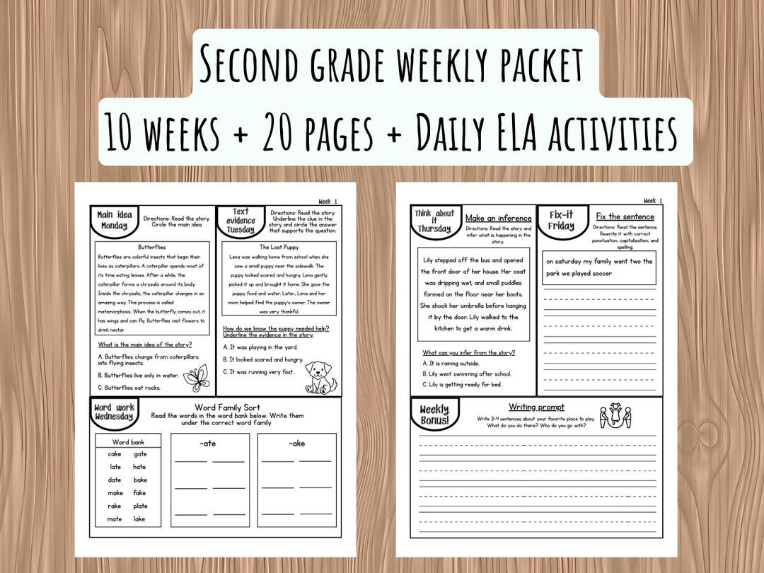 Second Grade Weekly Morning Work Packet ELA Activities - Etsy Australia