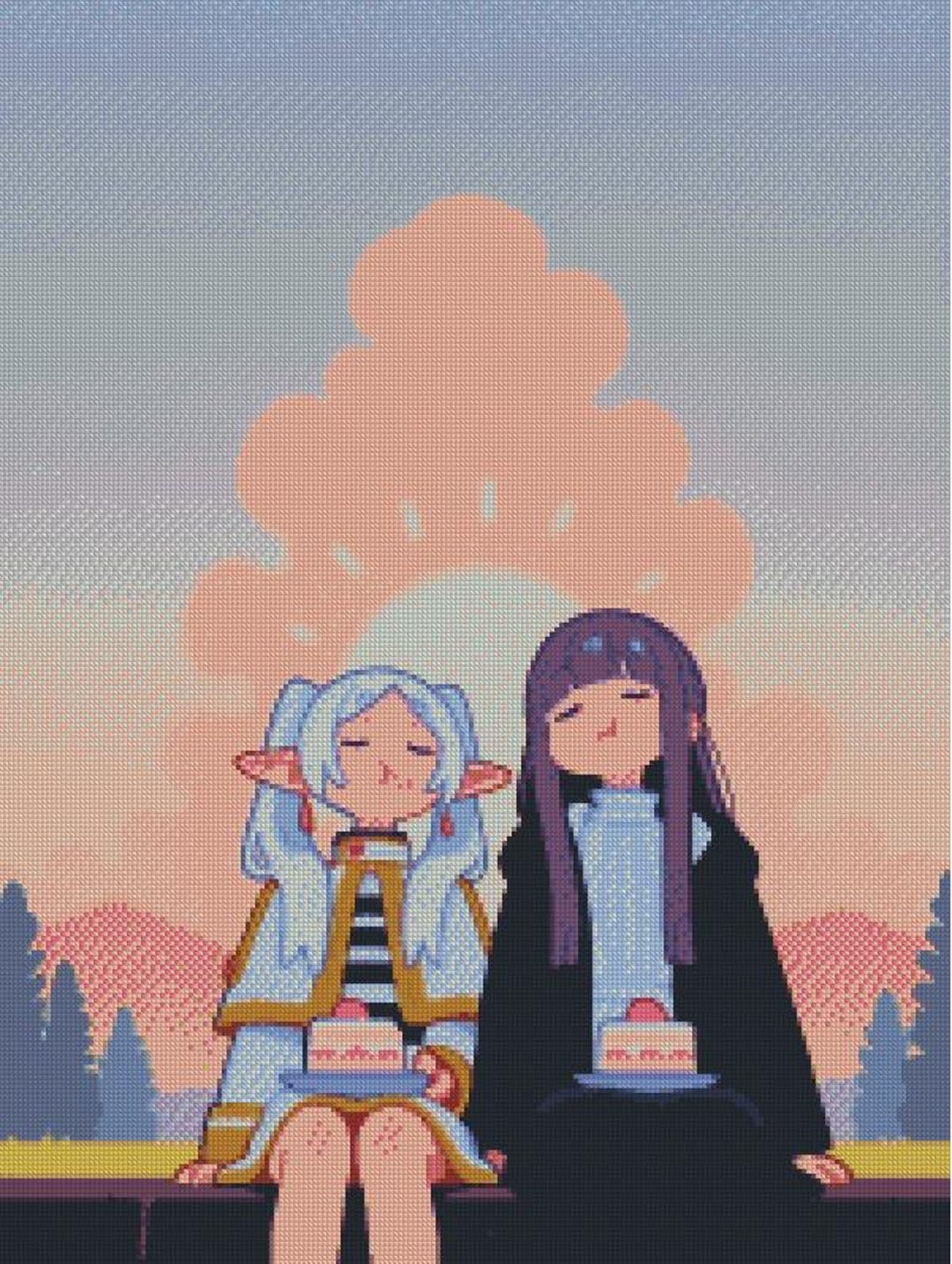 Frieren & Fern Sunset Cross Stitch Pattern | Anime Embroidery (digital ...