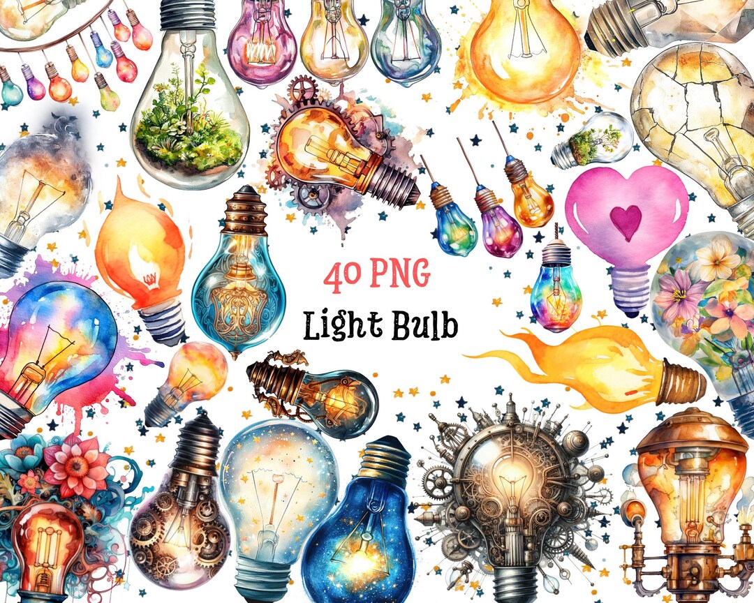 Watercolor Light Bulb Clipart,40x High Quality Png,instant Download ...