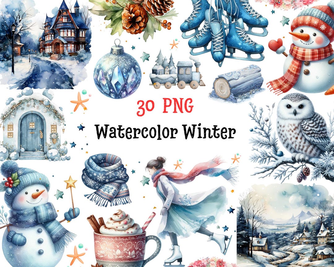 Watercolor Winter,30x High Quality Png,instant Download,commercial Use ...