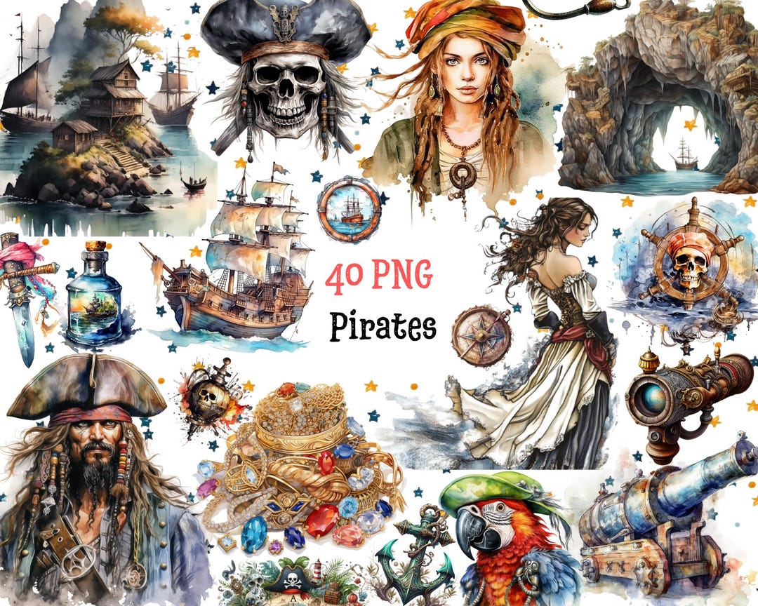 Watercolor Pirates Clipart,40x High Quality Png,instant Download ...