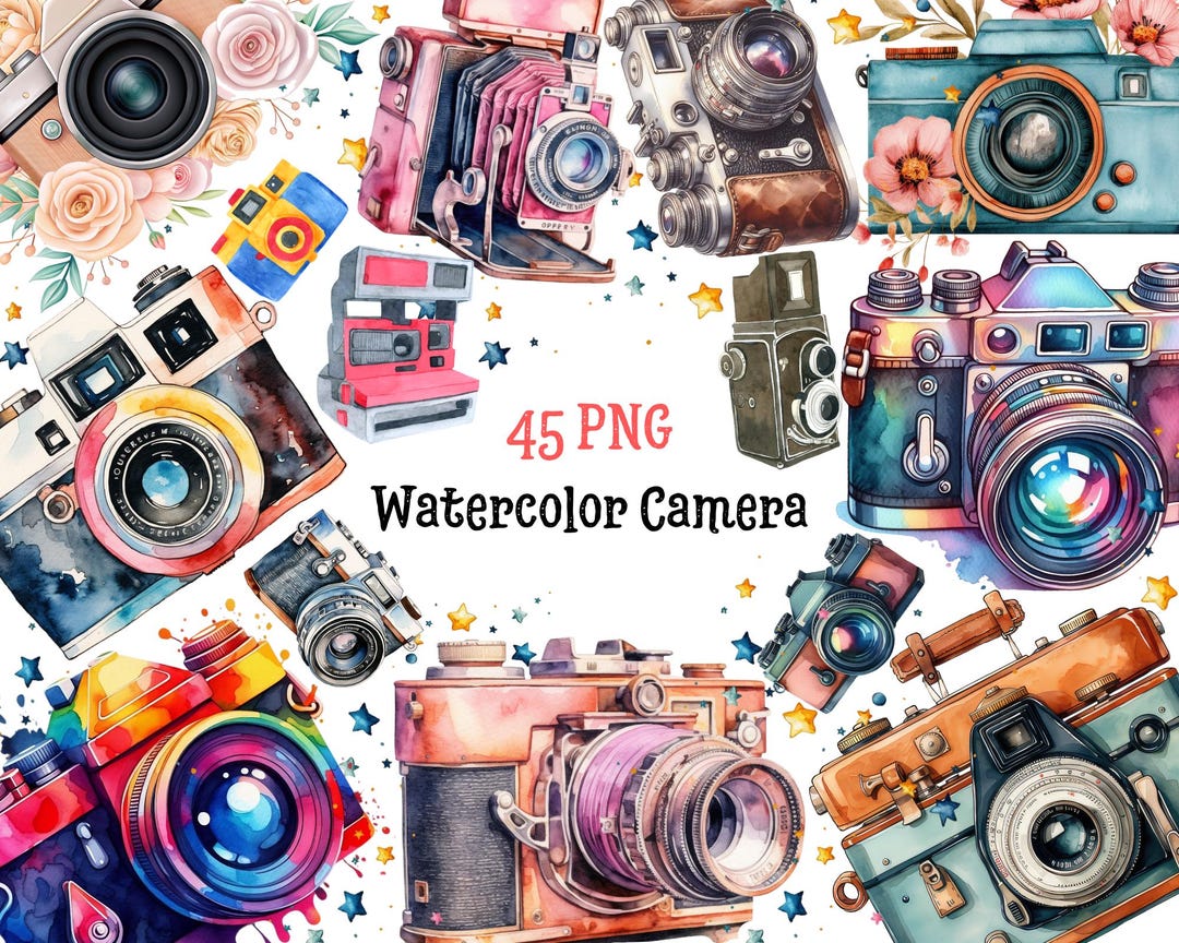 Watercolor Camera Clipart,45x High Quality Png,instant Download ...