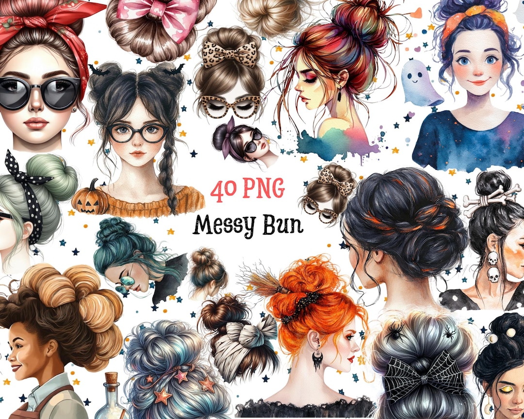 Watercolor Messy Bun Clipart, 40x High Quality Png,instant Download ...