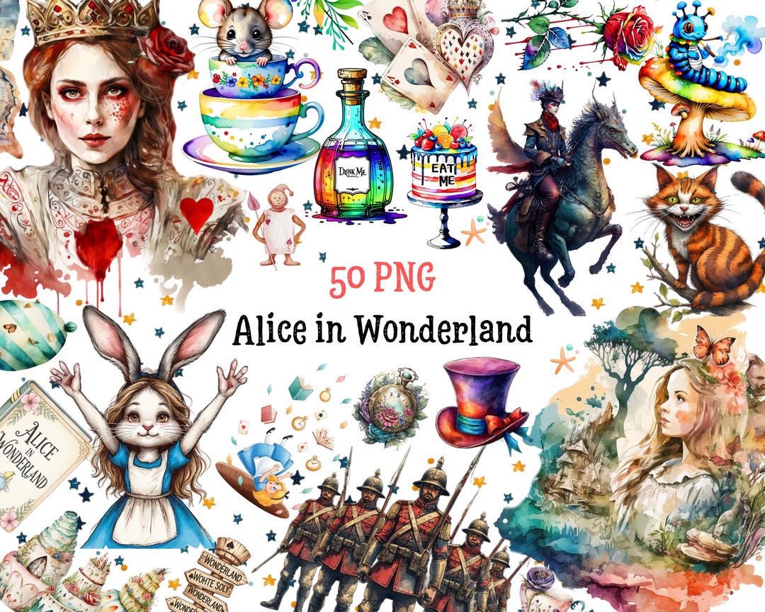 Watercolor Alice in Wonderland Clipart,50x High Quality PNG Instant ...